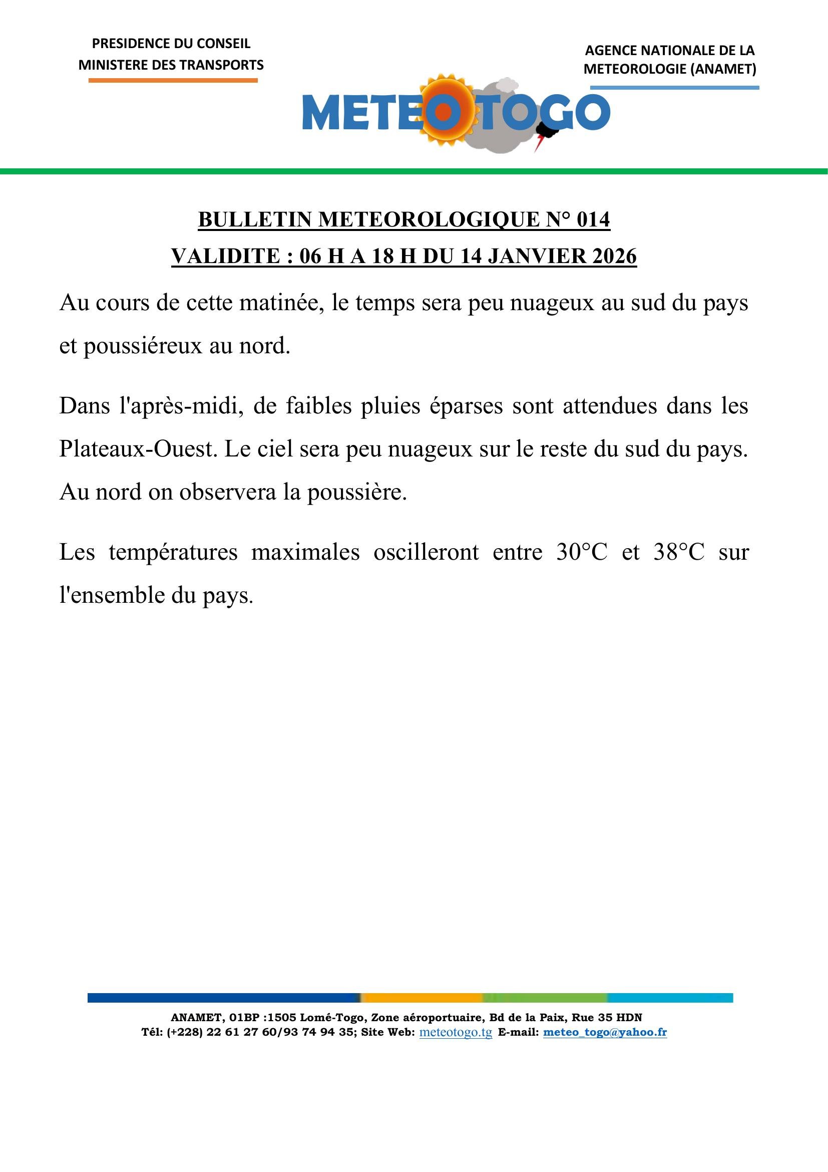 Bulletin du matin du 14 Janvier 2026